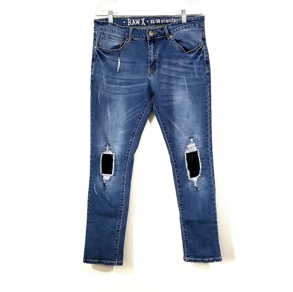 Raw X | Jeans | Raw X Denim Destroyed Jeans Quilted Black Satin Knee ...